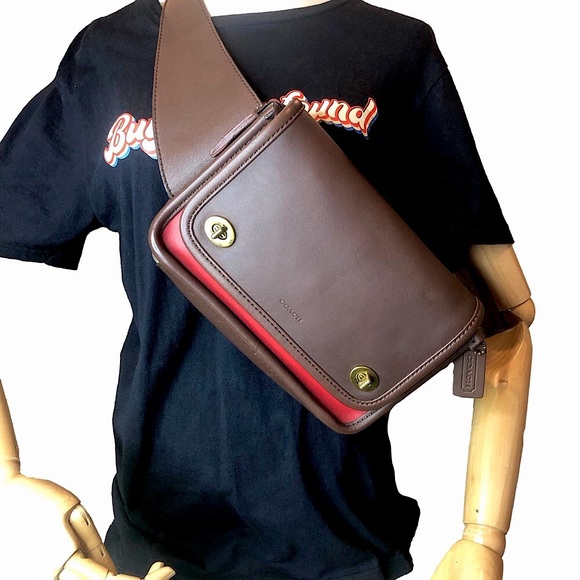 Coach | Bags | Coach Brown Red Leather Dual Turn Lock Belt Bag Converts ...